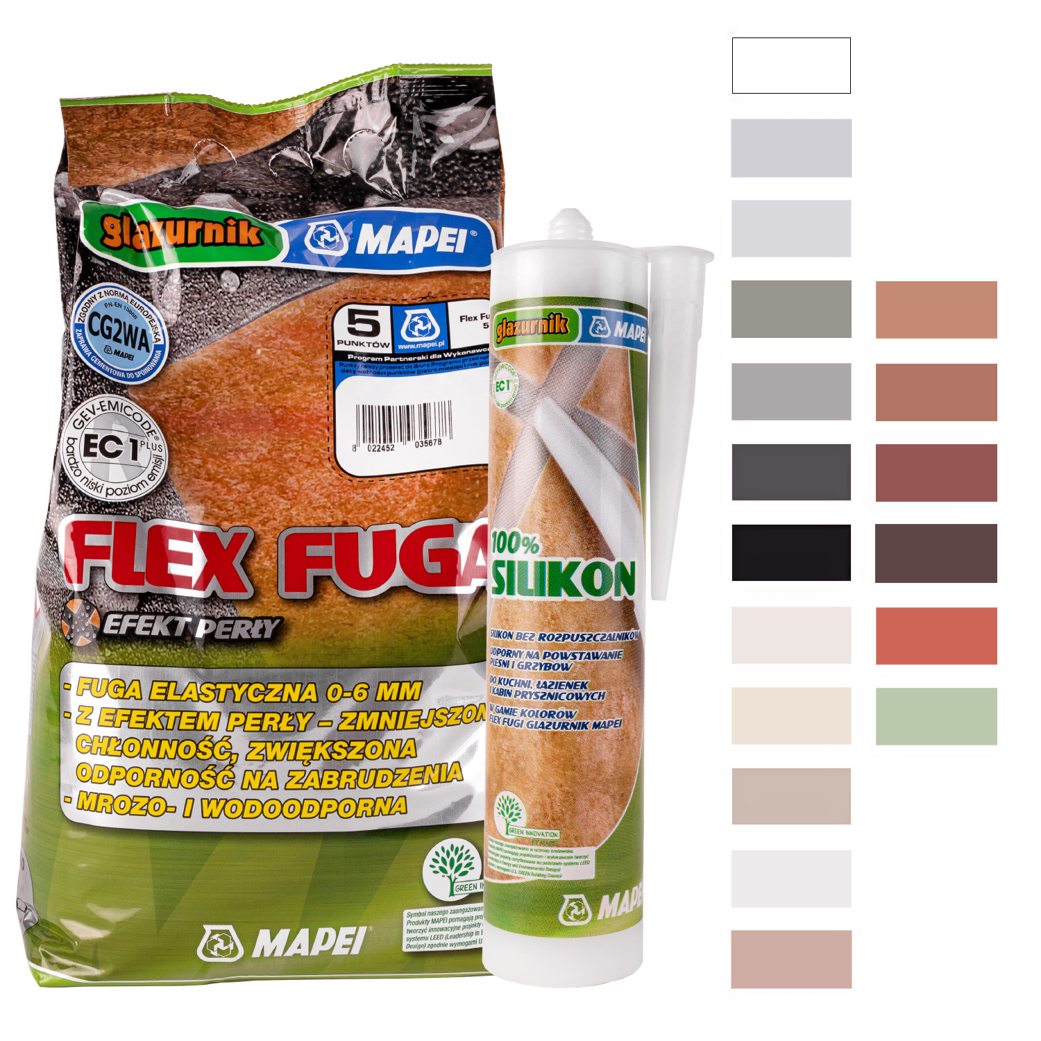 Zestaw MAPEI FLEX FUGA GLAZURNIK 5kg + silikon GLAZURNIK - Fugi.pl